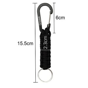 GREATRIL Keychain Carabiner with Key Ring Paracord Key Chain Hanger Heavy Duty Clips for Outdoor Boys/Girls/Men/Women (Black)