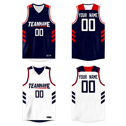 Custom Men Boy Basketball Jerseys Printed Reversible Mesh Performance Athletic Blank Team Uniforms for Sports Dark Bluewhite One Size