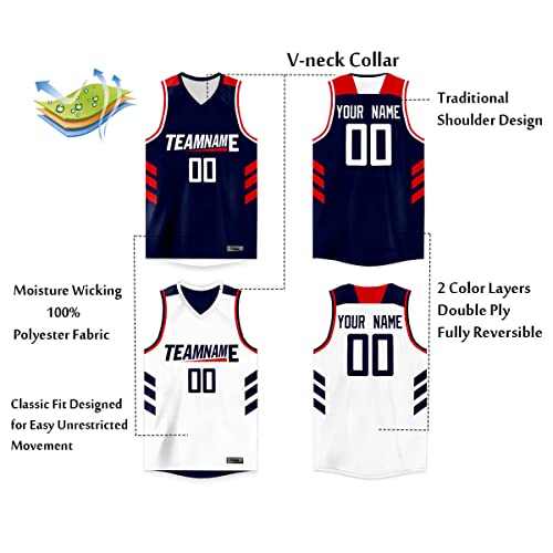 Custom Men Boy Basketball Jerseys Printed Reversible Mesh Performance Athletic Blank Team Uniforms for Sports Dark Bluewhite One Size