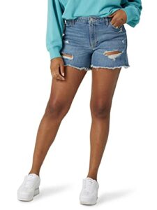 wrangler women's 4" fray jean short, sky light, 12