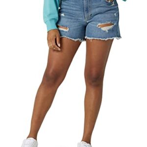 Wrangler Women's 4" Fray Jean Short, Sky Light, 12