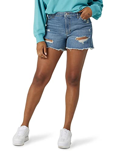 Wrangler Women's 4" Fray Jean Short, Sky Light, 12