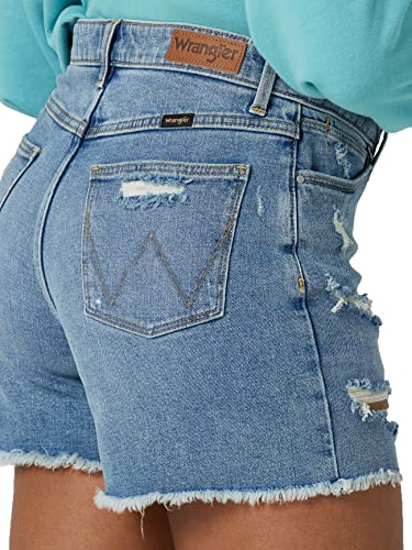 Wrangler Women's 4" Fray Jean Short, Sky Light, 12