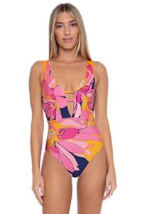 trina turk breeze hi leg plunge one-piece multi 10