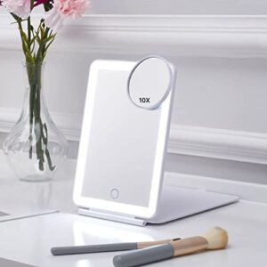 led foldable travel makeup mirror - 5x7 inches 3 colors light modes usb rechargeable touch screen, portable tabletop cosmetic mirror for travel, cosmetic, office (white)