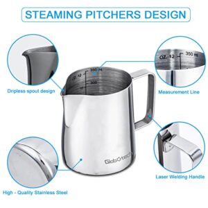 Milk Frothing Pitcher Latte Cup - Stainless Steel Pitcher Latte Art Espresso Machine Accessories Steaming Pitcher Cappuccino Coffee Milk Frother Cups 12 Oz (350ml)…