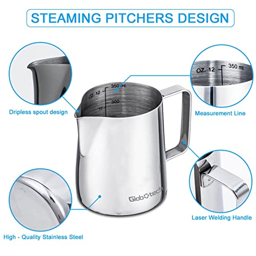 Milk Frothing Pitcher Latte Cup - Stainless Steel Pitcher Latte Art Espresso Machine Accessories Steaming Pitcher Cappuccino Coffee Milk Frother Cups 12 Oz (350ml)…