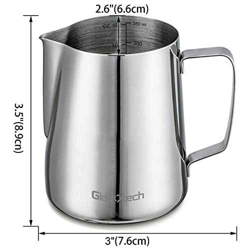 Milk Frothing Pitcher Latte Cup - Stainless Steel Pitcher Latte Art Espresso Machine Accessories Steaming Pitcher Cappuccino Coffee Milk Frother Cups 12 Oz (350ml)…