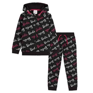 barbie loungewear set, comfy cotton clothes for girls, officially licensed outfit for girls, hoodie and joggers set, black, ages 7 to 8