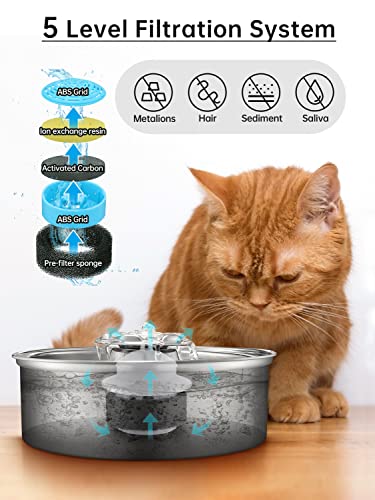 OYES Cat Water Fountain,Stainless Steel 2.0L/67oz Automatic Circulating Pet Water Fountain,Ultra-Quiet Pump with LED Light,Dishwasher Safe,Cat Fountain Suitable for Cat, Dog and Puppy