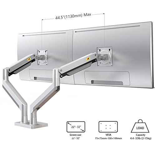 NB North Bayou Dual Monitor Arm Ultra Wide Full Motion Swivel Monitor Mount with Gas Spring for 22''-32'' Monitors with Load Capacity from 4.4 to 33lbs for Each Arm Monitor Stand G32-S