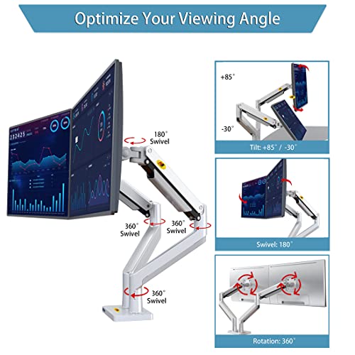 NB North Bayou Dual Monitor Arm Ultra Wide Full Motion Swivel Monitor Mount with Gas Spring for 22''-32'' Monitors with Load Capacity from 4.4 to 33lbs for Each Arm Monitor Stand G32-S