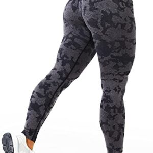 CFR Women's Big Camo Print Seamless Leggings High Waist Workout Stripe Butt Lifting Tummy Control Ruched Yoga Pants Compression Sports Stretch Workout Fitness Gym Exercise Daily Dress Camo Black M