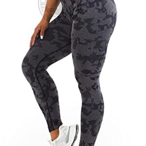 CFR Women's Big Camo Print Seamless Leggings High Waist Workout Stripe Butt Lifting Tummy Control Ruched Yoga Pants Compression Sports Stretch Workout Fitness Gym Exercise Daily Dress Camo Black M