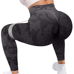 CFR Women's Big Camo Print Seamless Leggings High Waist Workout Stripe Butt Lifting Tummy Control Ruched Yoga Pants Compression Sports Stretch Workout Fitness Gym Exercise Daily Dress Camo Black M