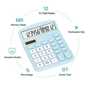 Calculator, Deli Standard Function Desktop Calculators with 12 Digit Large LCD Display and Sensitive Button, Solar Battery Dual Power Office Calculator, Blue