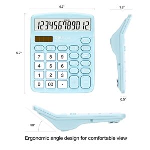 Calculator, Deli Standard Function Desktop Calculators with 12 Digit Large LCD Display and Sensitive Button, Solar Battery Dual Power Office Calculator, Blue