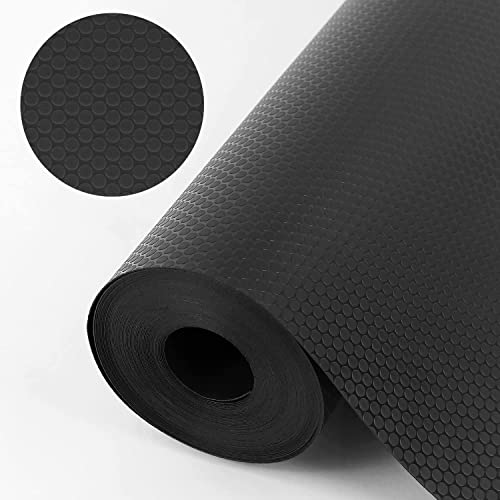 WochiTV Shelf Liner for Cabinets, Drawer 11.8 Inch x 10 Feet, Non Adhesive EVA Plastic Waterproof Protectors Mats for Kitchen, Pantry, Bathroom Closet, Cupboard, Black