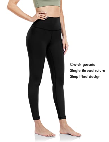 HeyNuts Pure&Plain 7/8 High Waisted Leggings for Women, Hawthorn Athletic Compression Tummy Control Yoga Pants 25'' Black S(4/6)