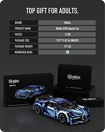 Nifeliz DIVN Race Car MOC Building Kit and Engineering Toy, Adult Collectible Sports Car Technology Building Kit, 1:8 Scale Sports Car Model for Men Teens(3728 Pcs)