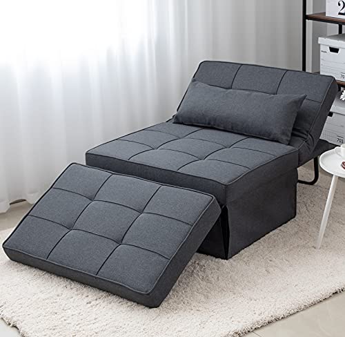 Sofa Bed, 4 in 1 Multi-Function Folding Ottoman Breathable Linen Couch Bed with Adjustable Backrest Modern Convertible Chair for Living Room Apartment Office, Dark Grey