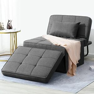 Sofa Bed, 4 in 1 Multi-Function Folding Ottoman Breathable Linen Couch Bed with Adjustable Backrest Modern Convertible Chair for Living Room Apartment Office, Dark Grey