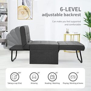 Sofa Bed, 4 in 1 Multi-Function Folding Ottoman Breathable Linen Couch Bed with Adjustable Backrest Modern Convertible Chair for Living Room Apartment Office, Dark Grey