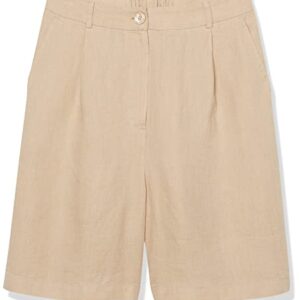 The Drop Women's Millie Loose-Fit Pleated Long Linen Walk Short, Hummus, M