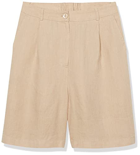 The Drop Women's Millie Loose-Fit Pleated Long Linen Walk Short, Hummus, M