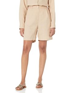 the drop women's millie loose-fit pleated long linen walk short, hummus, m