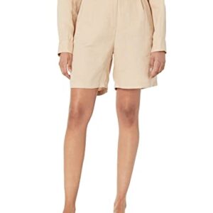 The Drop Women's Millie Loose-Fit Pleated Long Linen Walk Short, Hummus, M