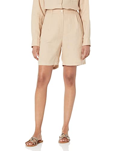 The Drop Women's Millie Loose-Fit Pleated Long Linen Walk Short, Hummus, M