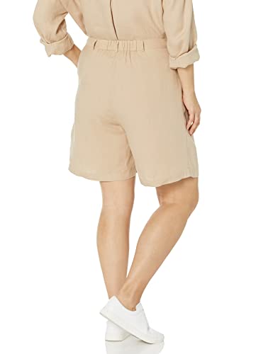 The Drop Women's Millie Loose-Fit Pleated Long Linen Walk Short, Hummus, M