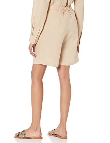 The Drop Women's Millie Loose-Fit Pleated Long Linen Walk Short, Hummus, M