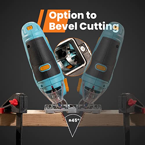 7.2AMP(850W) Jig Saw, GoGonova 6 Variable Speeds Jigsaw, 4-Stage Orbital Function, ±45° Bevel, Jig Saw Tool Kit with Wood Cutter Blades, Laser Guide (LED), Scale Ruler, Dust Blowing