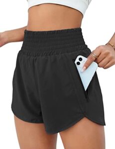 bmjl women's athletic shorts high waisted running shorts pocket sporty shorts gym elastic workout shorts(xl,black)