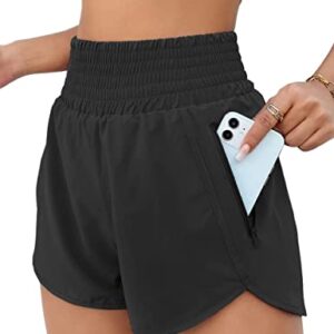 BMJL Women's Athletic Shorts High Waisted Running Shorts Pocket Sporty Shorts Gym Elastic Workout Shorts(XL,Black)