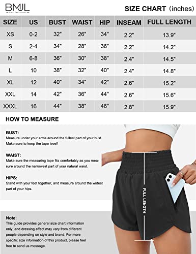 BMJL Women's Athletic Shorts High Waisted Running Shorts Pocket Sporty Shorts Gym Elastic Workout Shorts(XL,Black)