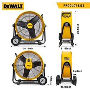 DEWALT Drum Fan High-Velocity Industrial, Drum, Floor, Barn, Warehouse Fan, Heavy Duty Air Mover with Adjustable Tilt & Large Wheel, 24", Yellow DXF2490,Black/Yellow