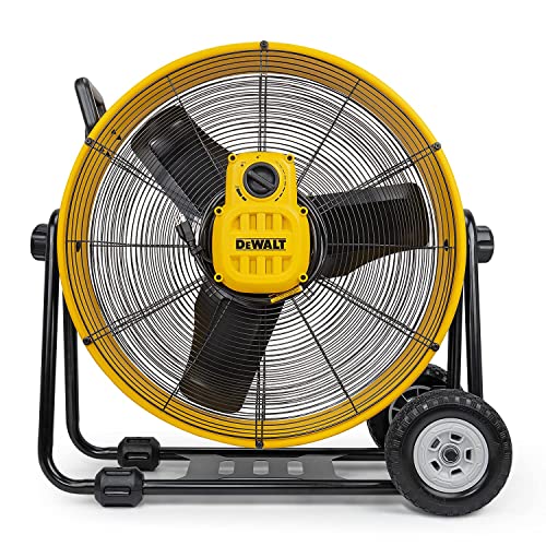 DEWALT Drum Fan High-Velocity Industrial, Drum, Floor, Barn, Warehouse Fan, Heavy Duty Air Mover with Adjustable Tilt & Large Wheel, 24", Yellow DXF2490,Black/Yellow