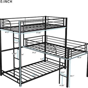 STP-Y Metal Bunk Bed with Desk, Twin Over Twin Over Full Bunk Beds, L-Shaped Metal Triple Twin Over Full Bunk Bed Teens Adult, Black with Desk (Color : Black)