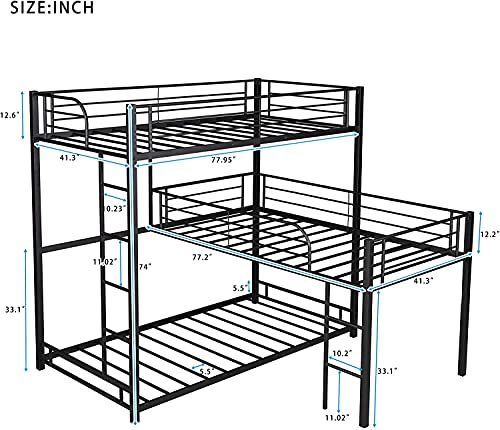 STP-Y Metal Bunk Bed with Desk, Twin Over Twin Over Full Bunk Beds, L-Shaped Metal Triple Twin Over Full Bunk Bed Teens Adult, Black with Desk (Color : Black)