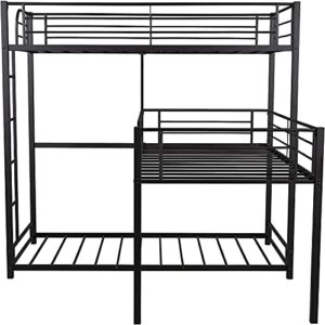 STP-Y Metal Bunk Bed with Desk, Twin Over Twin Over Full Bunk Beds, L-Shaped Metal Triple Twin Over Full Bunk Bed Teens Adult, Black with Desk (Color : Black)