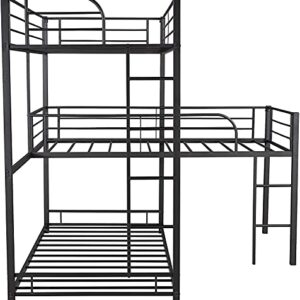 STP-Y Metal Bunk Bed with Desk, Twin Over Twin Over Full Bunk Beds, L-Shaped Metal Triple Twin Over Full Bunk Bed Teens Adult, Black with Desk (Color : Black)