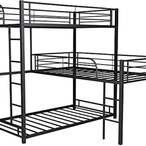 STP-Y Metal Bunk Bed with Desk, Twin Over Twin Over Full Bunk Beds, L-Shaped Metal Triple Twin Over Full Bunk Bed Teens Adult, Black with Desk (Color : Black)