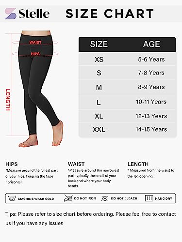 Stelle Girls Athletic Legging Pants with Hidden Pocket for Dance Workout Running Yoga (Black, 8-9 Years)