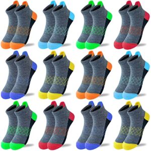 jamegio boys socks 12 pairs kids half cushion low cut socks sport ankle athletic sock for little big kids size age 3-10 years (7-10 years)