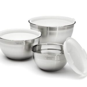 Cuisinart HM-90S Power Advantage Plus 9-Speed Handheld Mixer with Storage Case, White & CTG-00-SMB Stainless Steel Mixing Bowls with Lids, Set of 3