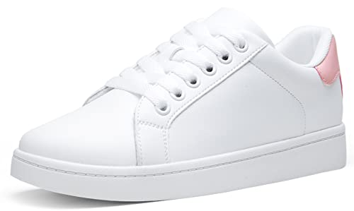 Vepose Women's 8003 Fashion Lace Up Comfortable Casual Tennis Sneakers,White,Size 8M US(CJY8003 White Pink 08)