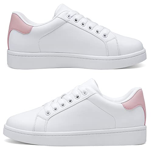 Vepose Women's 8003 Fashion Lace Up Comfortable Casual Tennis Sneakers,White,Size 8M US(CJY8003 White Pink 08)